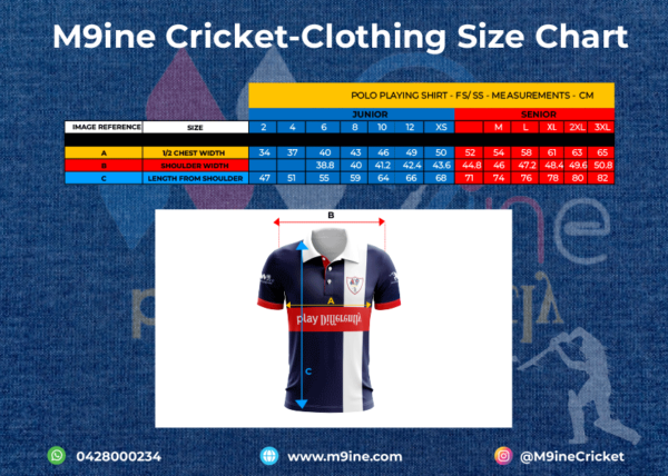 Size Chart - M9 Cricket Australia